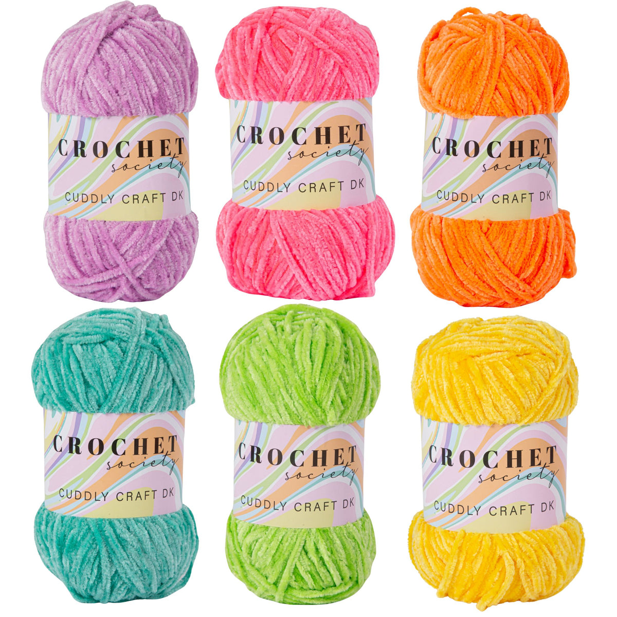 Crochet Society Cuddly Craft DK Neon Rainbow Yarn Bundle